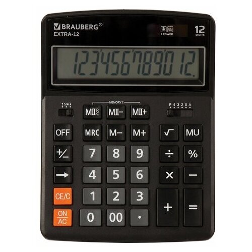 Калькулятор бухгалтерский BRAUBERG Extra-12, черный, 2 шт.