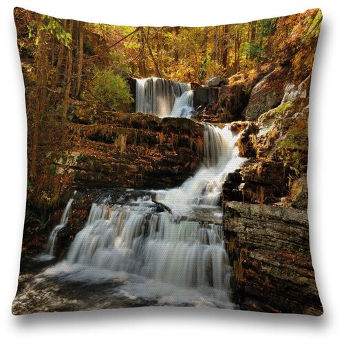 Наволочка декоративная на молнии, чехол на подушку JoyArty "Лесной водопад" 45х45 см