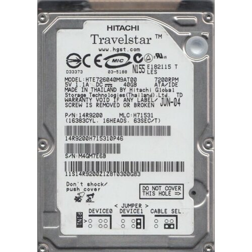 Жесткий диск Hitachi 14R9200 40Gb 7200 IDE 2,5" HDD