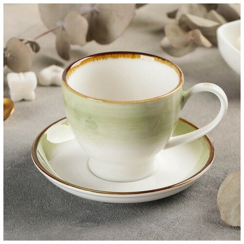 Чайная пара керамическая «Гелакси», чашка 200 мл, блюдце d=13 см, цвет светло-зелёный