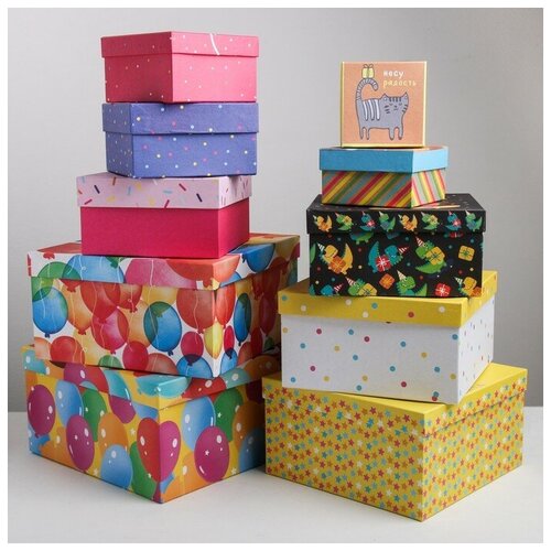 Набор подарочных коробок 10 в 1 «Поздравления», размеры 10.2 × 10.2 × 6‒28.2 × 28.2 × 15 см 4021358