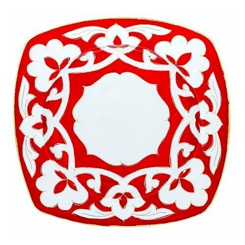 Тарелка квадратная Красная Пахта, Turon Porcelain, с золотом, Ø 21.5 см,