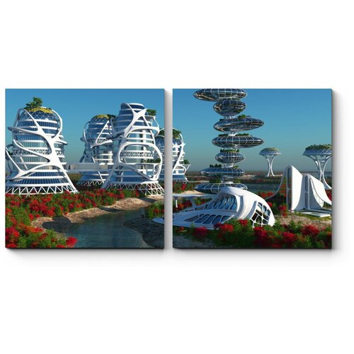 Модульная картина Побережье города будущего 140x70