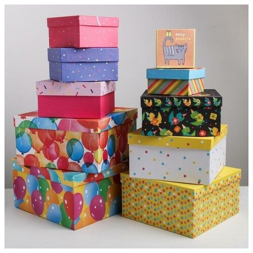 Набор подарочных коробок 10 в 1 «Поздравления», 10.2 × 10.2 × 6‒28.2 × 28.2 × 15 см