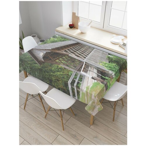 Скатерть прямоугольная JoyArty на кухонный стол "Мостик с крышей" из оксфорда, 180x145 см