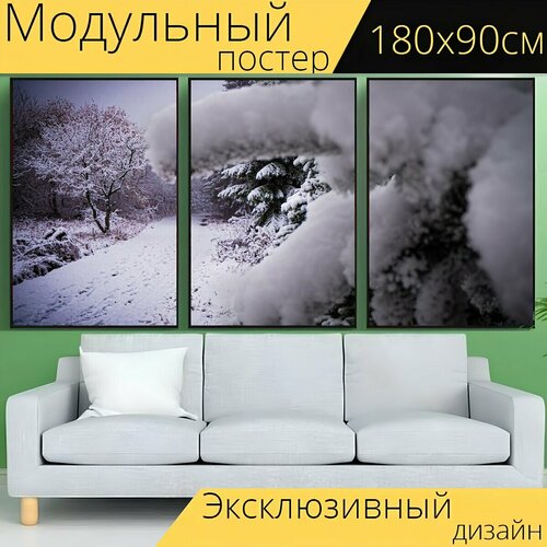 Модульный постер "Зима, природа, снег" 180 x 90 см. для интерьера