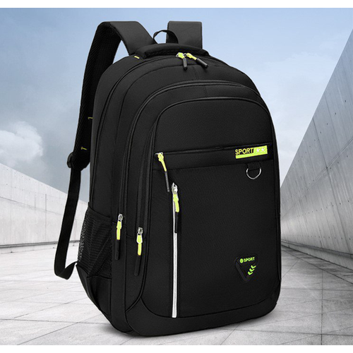 Рюкзак мужской городской повседневный-подростковый-школьный- сумка для ноутбука 13 дюймов-черный с зеленым