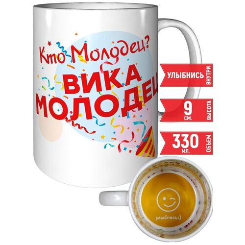 Кружка Кто молодец? Вика молодец! - улыбнись.
