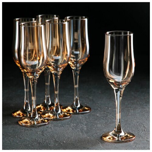 Набор бокалов для шампанского "Гладкость", 200 мл, 6 шт, цвет янтарный, фужеры стеклянные