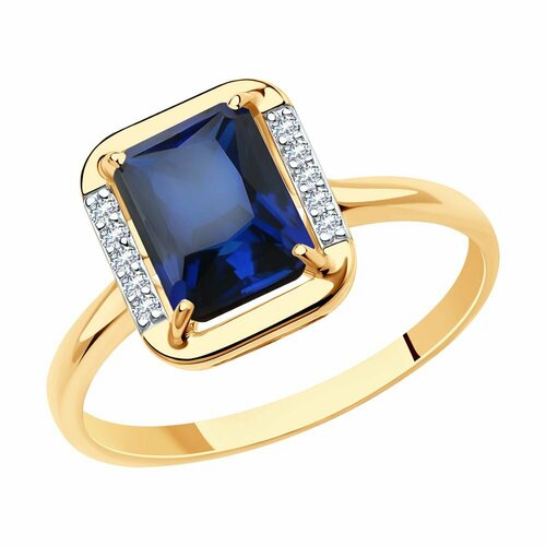Кольцо помолвочное Яхонт, красное золото, 585 проба, фианит, сапфир, размер 16.5, бесцветный, синий
