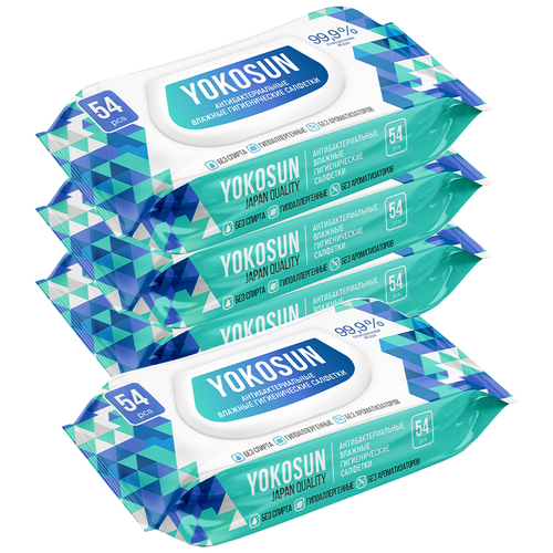 Megabox антибактериальные влажные гигиенические салфетки YokoSun, 216 шт. (4 уп * 54 шт)