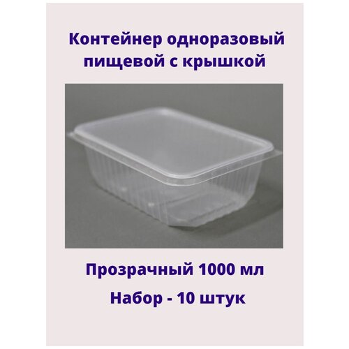 Контейнер одноразовый пищевой с крышкой, 1000мл, 10штук