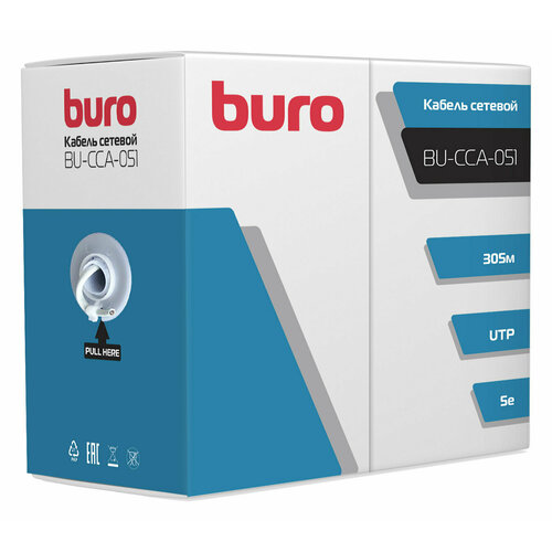 Кабель сетевой Buro BU-CCA-051 UTP 4 пары cat5E solid 305м серый