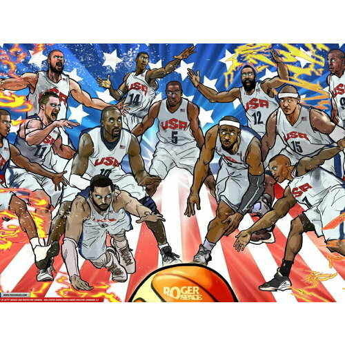 Плакат, постер на бумаге USA Basketball/Американская сборная Баскетбол/спорт. Размер 21 х 30 см