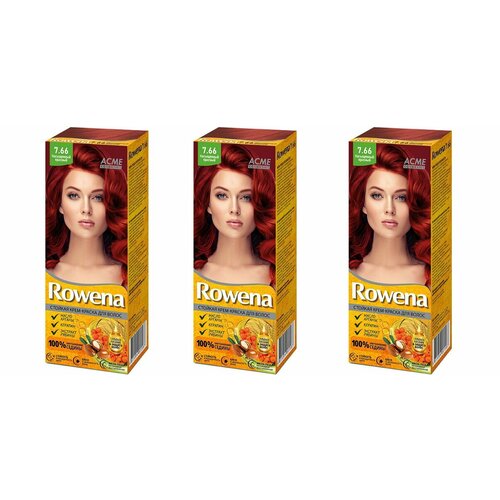 Стойкая крем-краска для волос Rowena, тон 7.66 насыщенный красный, 115 мл, 3 шт.