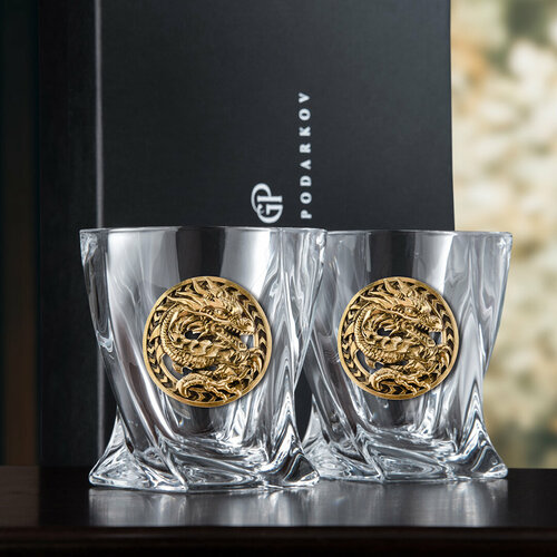 Драконы ГородПодарков В наборе 2 бокала для виски богемия, камни для виски, подарочная коробка