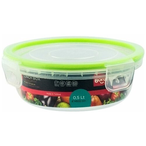 Пищевой контейнер BORA, пластиковый, круглый, на защелках, 0.5л, 52x148 мм