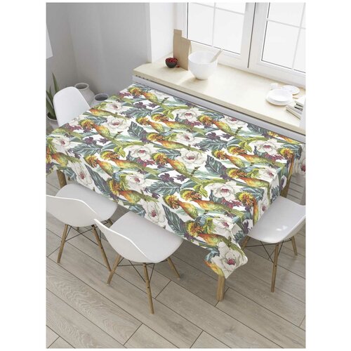 Скатерть прямоугольная JoyArty на кухонный стол "Тропические птицы" из оксфорда, 120x145 см