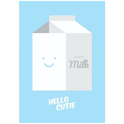 Интерьерный постер на стену картина для интерьера в подарок плакат "Hello Cutie Milk" размера 60х90 см 600*900 мм репродукция без рамы в тубусе для декора комнаты офиса дома дизайна кухни спальни гостиной детской
