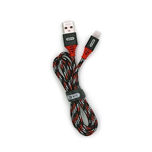 USB-кабель BYZ BL-690i AM-8pin (Lightning) 1 метр, 2.4A, тканевый, черно-красный