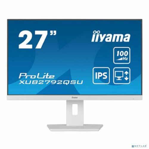 IIYAMA Монитор LCD IIYAMA 27" XUB2792QSU-W6 белый IPS 2560x1440 100Hz 250cd DVI HDMI DisplayPort USB M/M HAS Pivot Белый