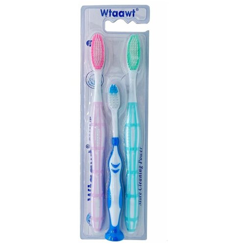 Набор зубных щеток для всей семьи, 3 шт. / Зубная щетка мягкая, цвет розовый, зеленый, синий