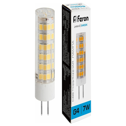 Лампа светодиодная LED 7вт 230в G4 дневной капсульная | код 25865 | FERON (2шт. в упак.)