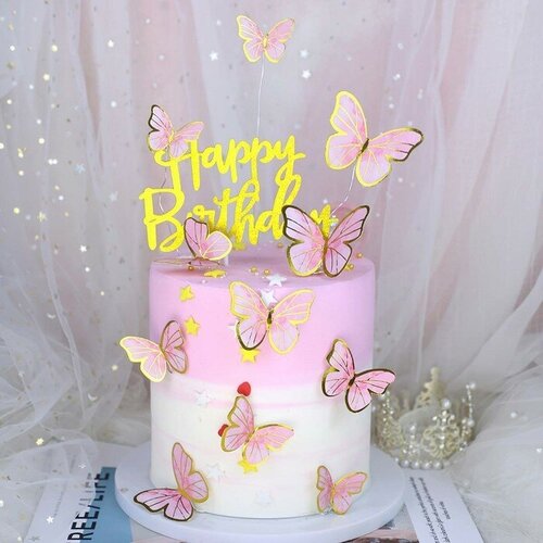 Набор для украшения торта «Бабочки» 10 шт, цвет розовый