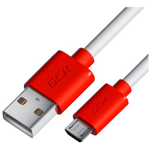 GCR Кабель 1.5m MicroUSB, белый, красные коннекторы, быстрая зарядка, 28/24 AWG