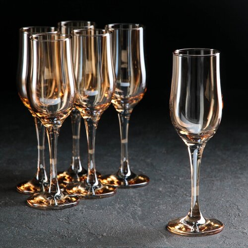 Гусь-хрустальный стекольный завод Набор бокалов для шампанского «Гладкость», 200 мл, 6 шт, цвет янтарный