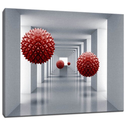 Картина Уютная стена "Туннель с красными 3D шарами" 80х60 см