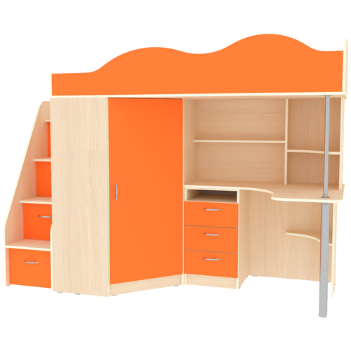 Кровать чердак Пионер Дуб Молочный - Оранжевый