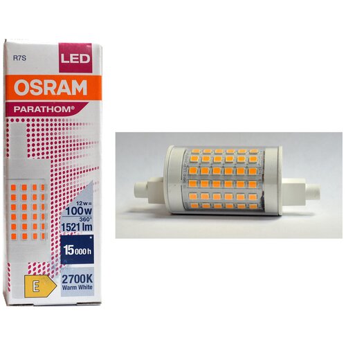 Лампочка светодиодная OSRAM Трубка линейная двухцокольная R7s 78mm R7s 12Вт 220В 1521Лм 2700К Теплый белый, упаковка 1шт