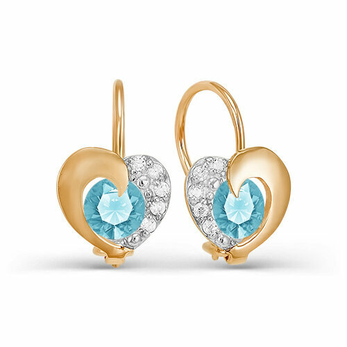Серьги Яхонт, золото, 585 проба, фианит, бесцветный