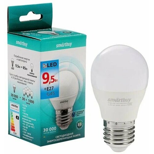 Лампа Smartbuy LED G45 9,5W 6000К Е27 светодиодная, холодный свет