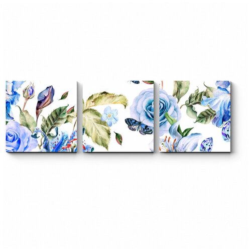 Модульная картина Голубые цветы 100x33