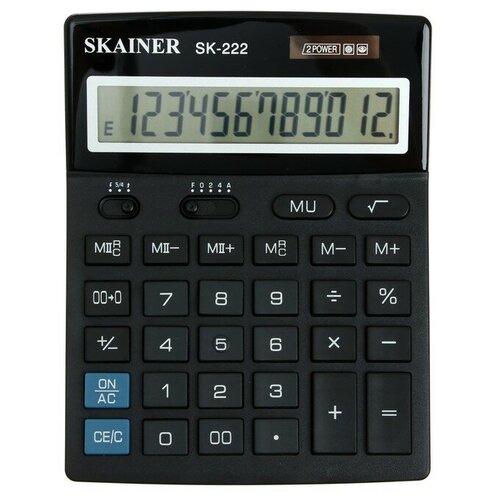 Калькулятор настольный большой SKAINER SK-222, 12 разрядов, двойное питание, двойная память, 140x176x45 мм, черный