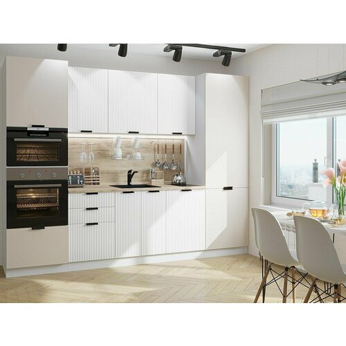 Готовый кухонный гарнитур кухня Евро Лайн-01 2140*2800*600 Белый/Агат
