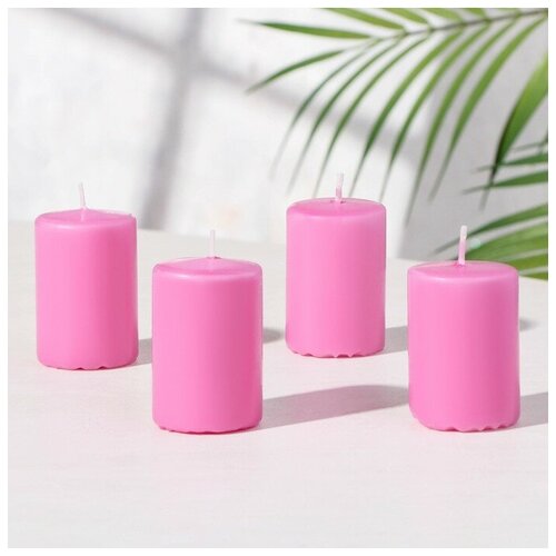 Набор свечей-цилиндров "Интерьерный", 4 шт, 6х4 см, розовый