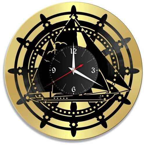 Интерьерные настенные часы из винила Корабль, компас кварцевые с плавным ходом, подарок маме, папе