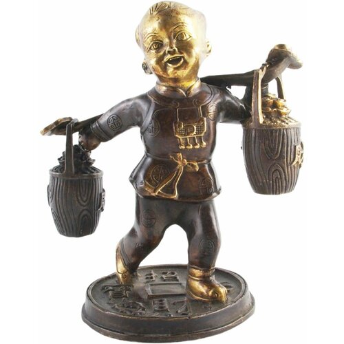 Винтажная статуэтка "Ребенок Карако с золотом". Бронза, золочение. Китай, вторая половина XX века