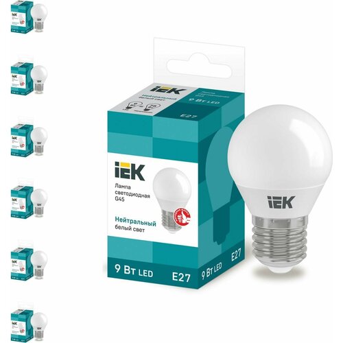 Светодиодная лампа IEK ECO 9W эквивалент 75W 4000K 810Лм E27 шар (комплект из 6 шт)