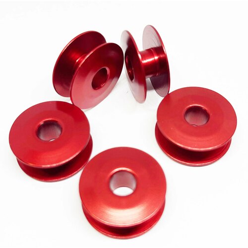 Комплект красных алюминиевых шпуль для промышленных швейных машин JUKI 8300-8700, JACK F4, 5550 (10 шт).