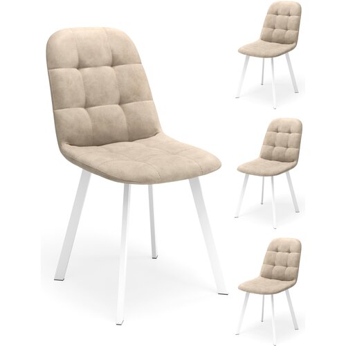 Комплект мягких стульев Крафт для кухни 4 шт. Темно-бежевая экозамша, каркас белый