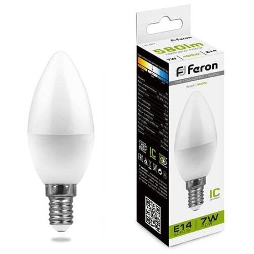 Лампа светодиодная Feron LB-97 25476, E14, C37, 7 Вт, 4000 К