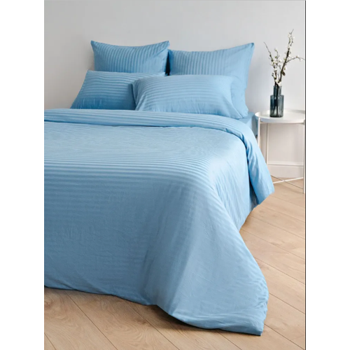Комплект постельного белья, Cheery home, полисатин страйп однотонный, 1,5 спальный с 2 наволочками 70*70, цвет голубая лаванда.