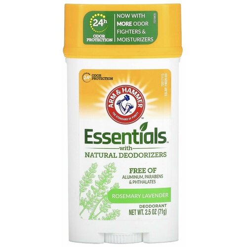 Arm & Hammer, Essentials, Дезодорант с натуральными растительными компонентами, без искусственных ароматизаторов, розмарин и лаванда, 71 г