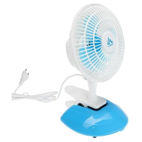 Вентилятор настольный на прищепке, 15 Вт, 15 см, 2 режима, пластик, бело-голубой