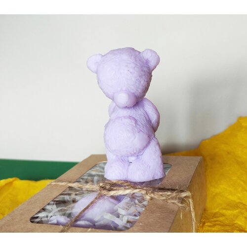 Мыло ручной работы мишка скромник сиренево-фиолетовый.