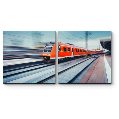 Модульная картина Высокоскоростной красный пассажирский пригородный поезд60x30